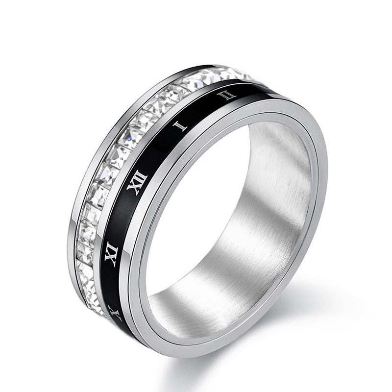 Anillo giratorio de acero y titanio con números romanos y diamantes ...